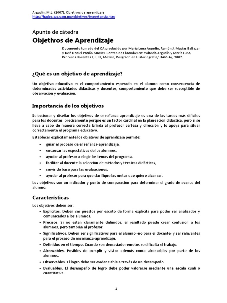 Importancia y Diseño de Objetivos de Aprendizaje | PDF | Planificación ...