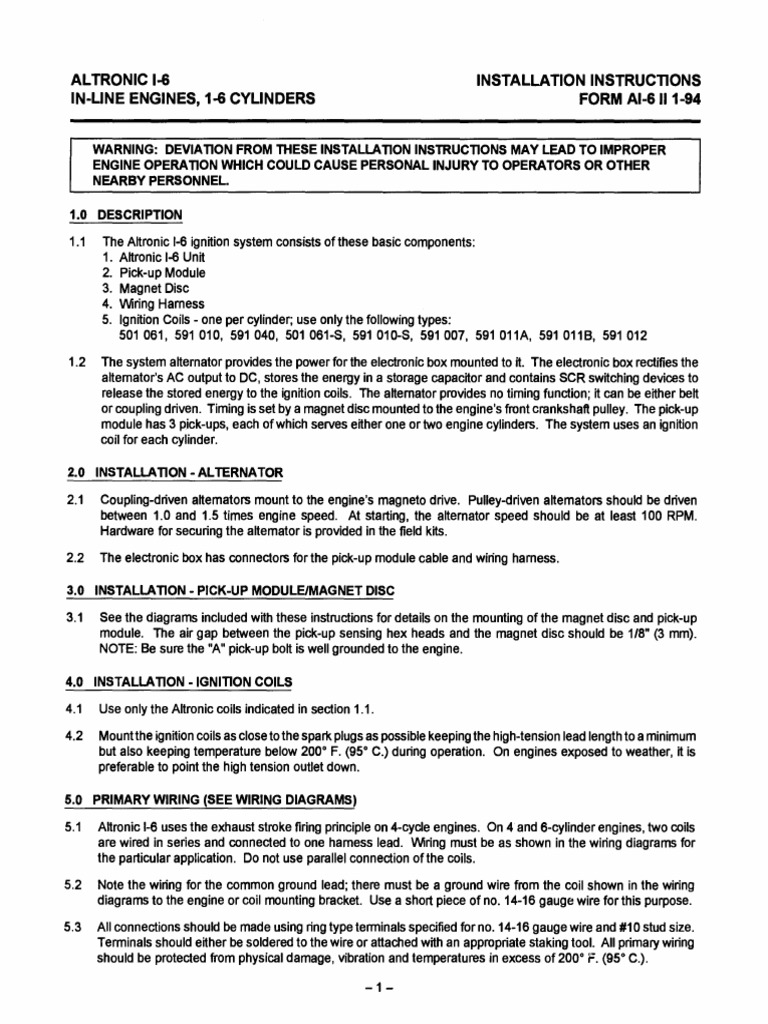 Altronic 1-6 Engine Installation Guide | PDF | Ignition System | Electrical Wiring