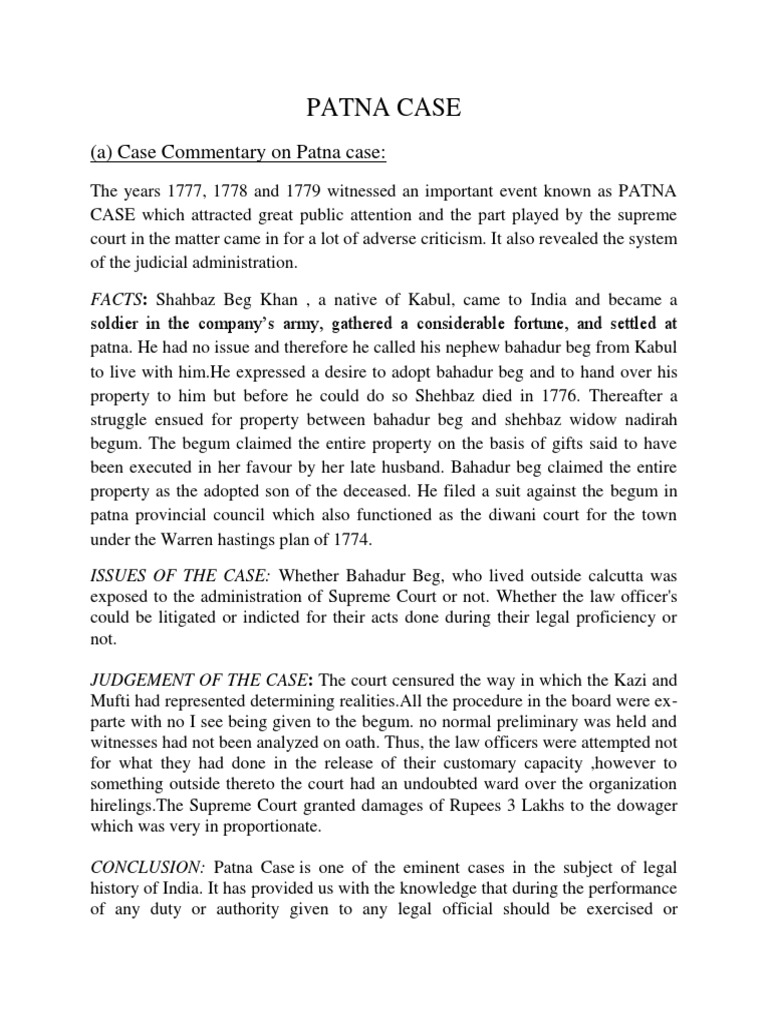 Analysis of the Patna Case (1777-1779) | PDF | Supreme Courts | Judiciaries