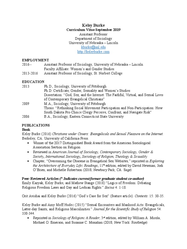 Kelsy Burke: Sociology CV Overview | PDF | Sociology | Gender