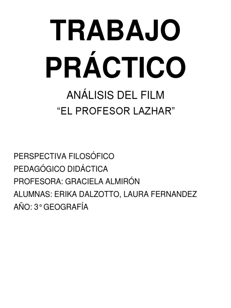Análisis Del Film El Profesor Lazhar | PDF | Maestros | Salón de clases