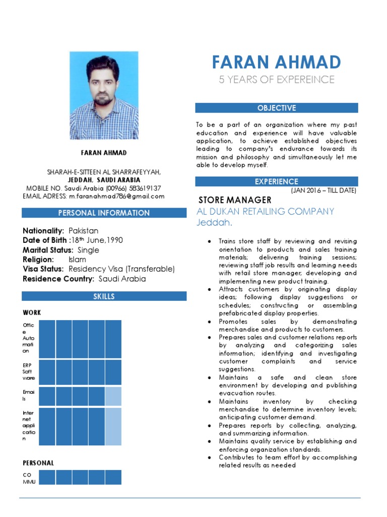 Faran Ahmad: 5 Years of Expereince | PDF | Retail | Business