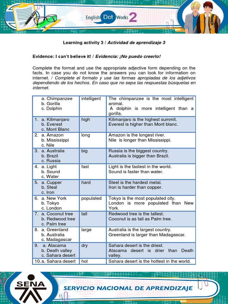 Comparative Adjectives Learning Activity | PDF | Nature