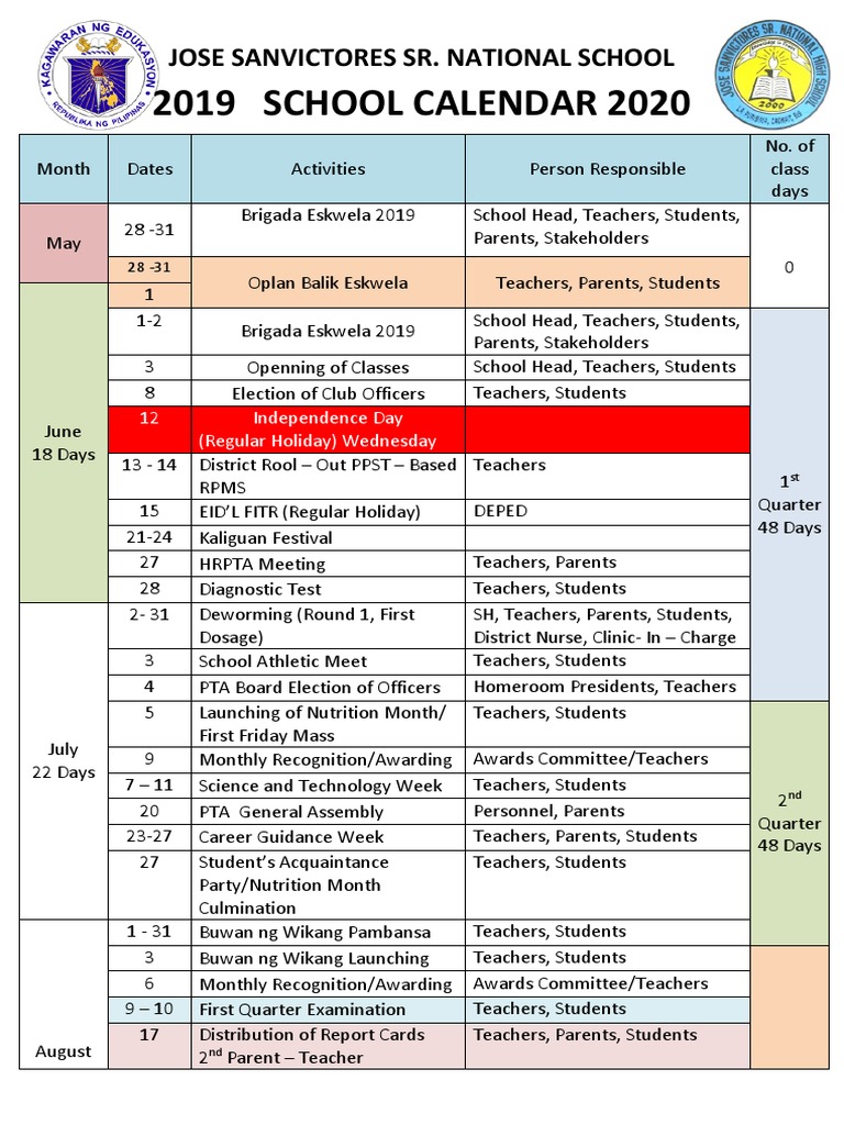 Calendar of Activities | PDF | Learning
