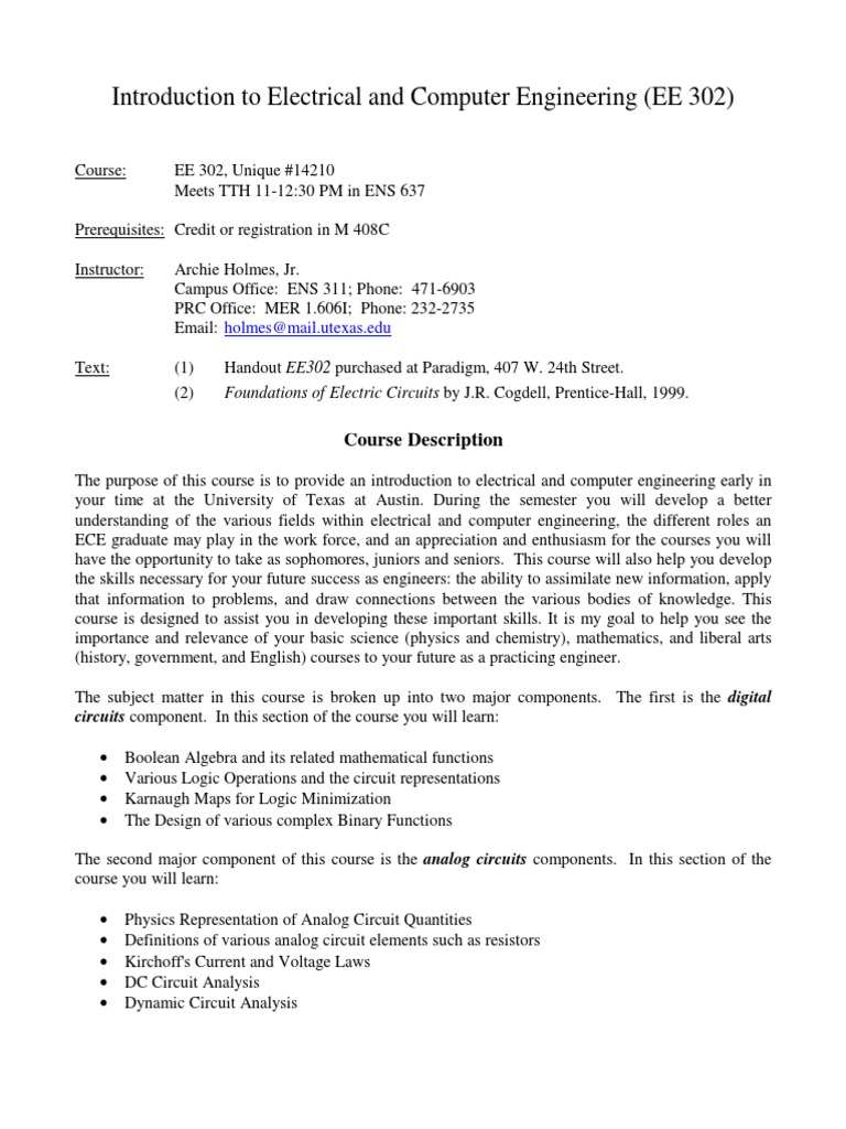 EE302 Syllabus PDF | PDF | Electronic Circuits | Network Analysis (Electrical Circuits)