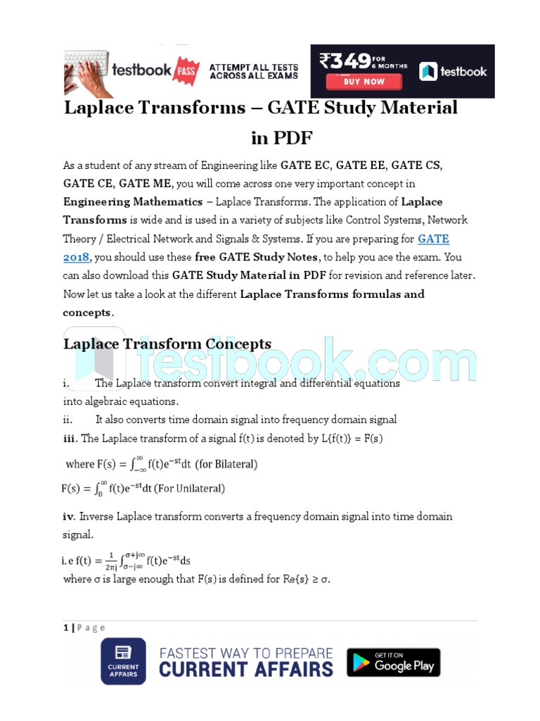 Laplace Transforms for GATE Preparation | PDF | Laplace Transform ...