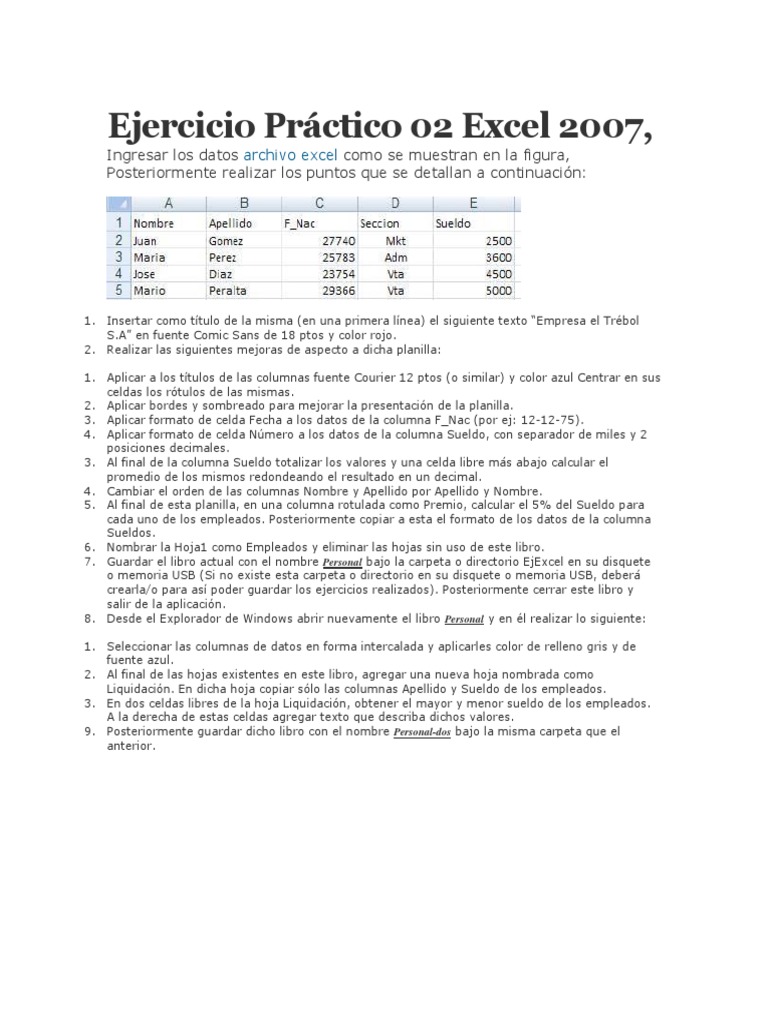 Ejercicio Práctico 02 Excel 2007 | PDF | Microsoft Excel | Arquitectura de Computadores