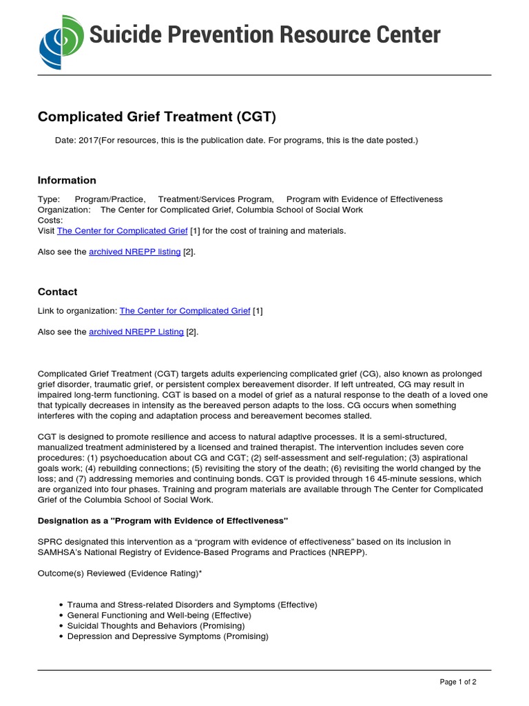 Complicated Grief Treatment (CGT) : Information | PDF | Grief ...