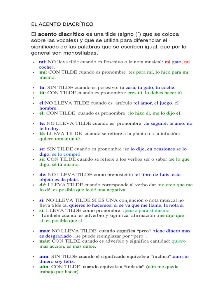 El Acento Diacríticoejerciciosgrales | PDF | Gramática | Sintaxis