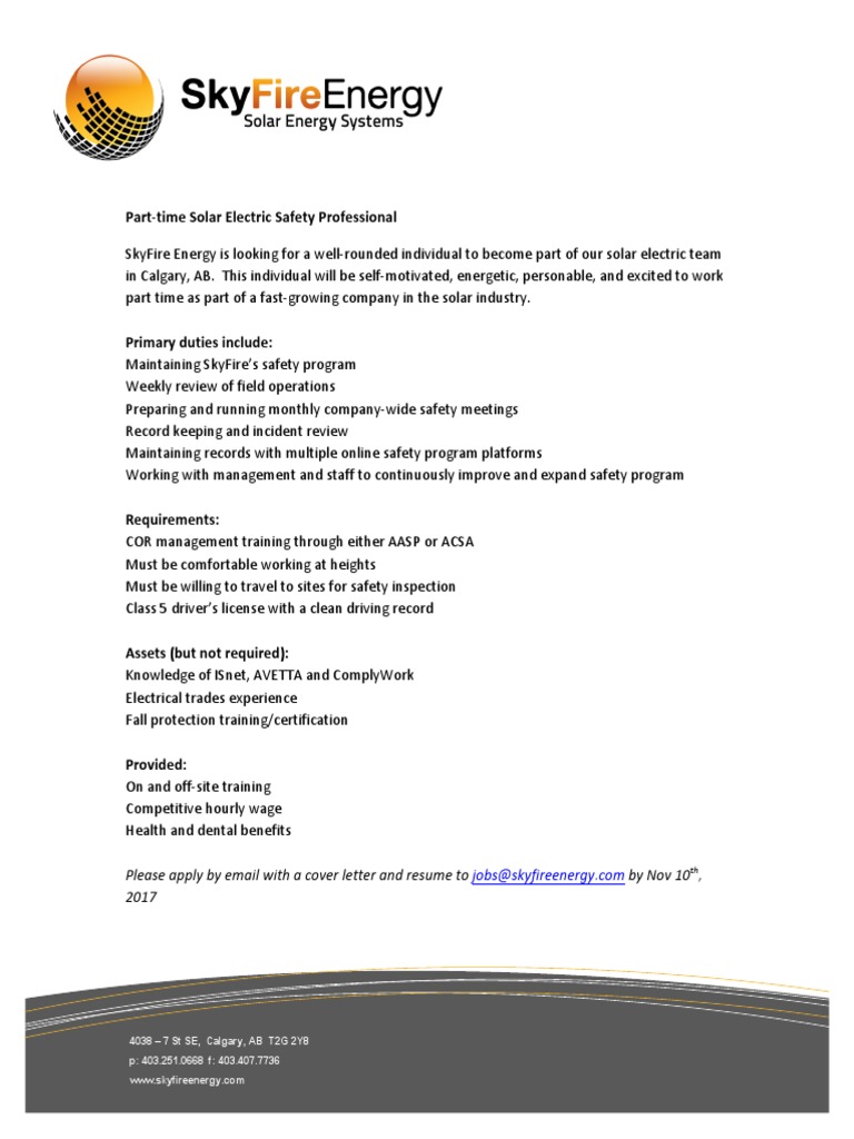 Part-Time Solar Safety Professional Job | PDF | Career & Growth | Business