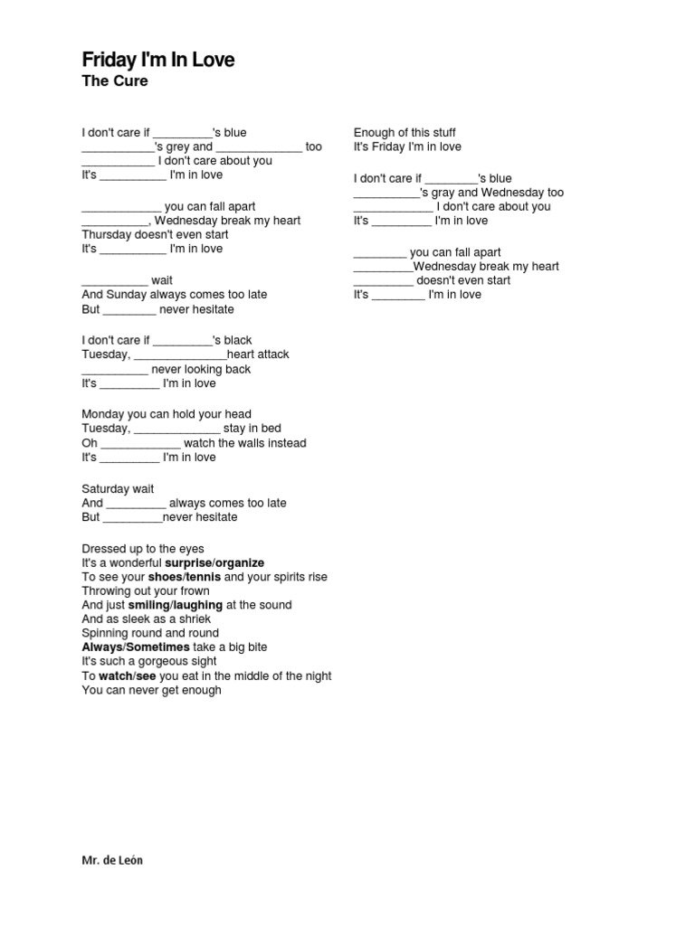 Friday I'm In Love | PDF | Leisure