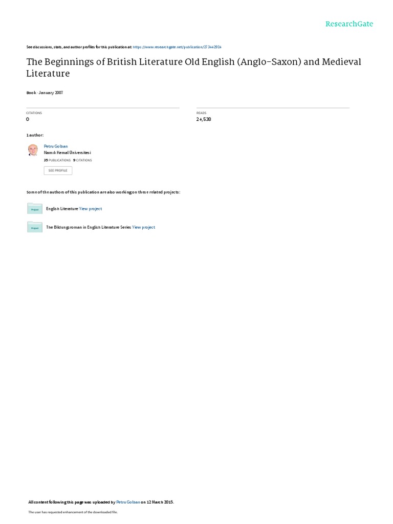 The Beginnings of British Literature Old English Anglo-Saxon and ...