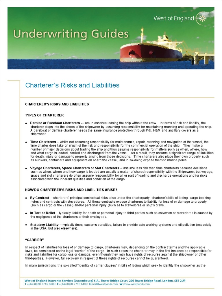 Charterers Risks and Liabilities Types o PDF | PDF | Indemnity | Ships