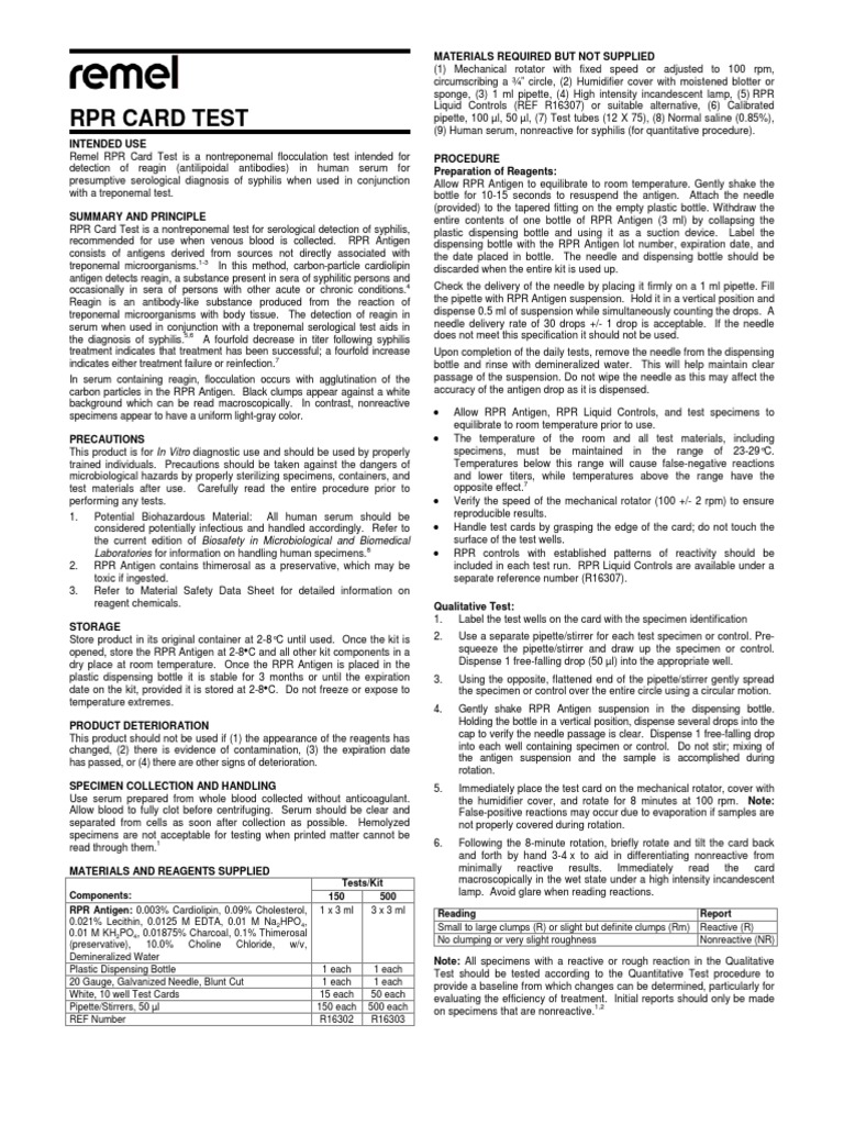 RPR Card Test: Laboratories For Information On Handling Human Specimens ...