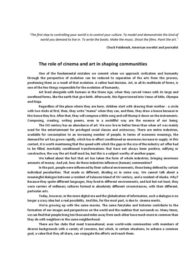 The Role of Cinema and Art in Shaping Communities. Andrei ZAPSA | PDF ...