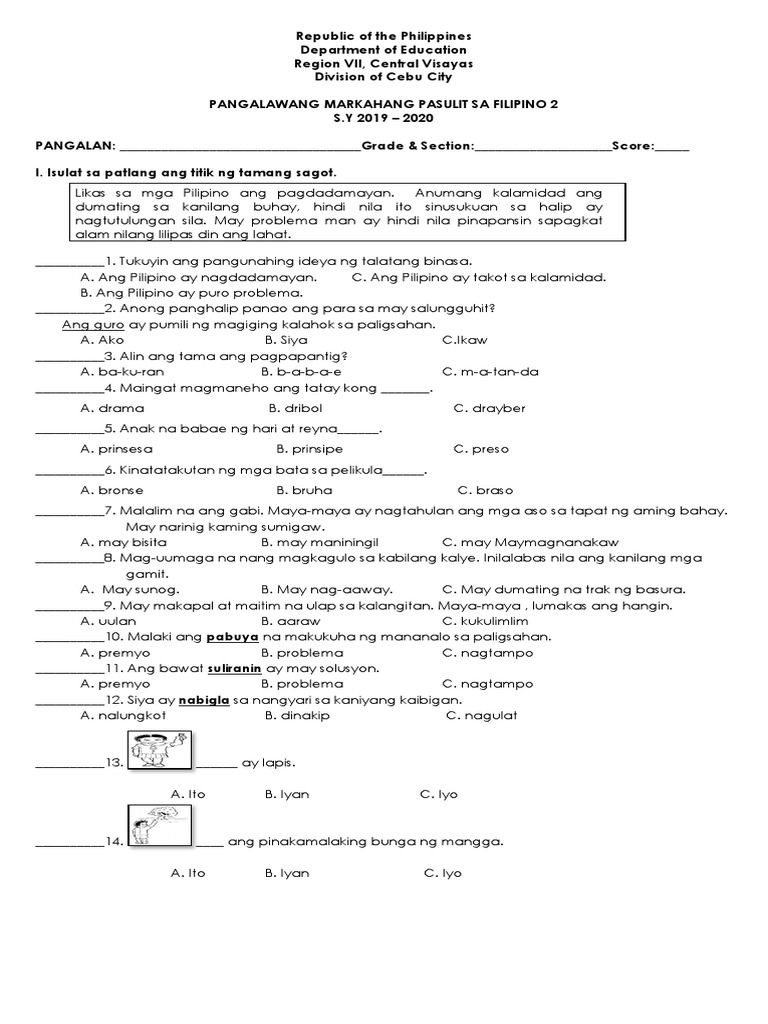 Filipino 2 2nd Periodic Test | PDF