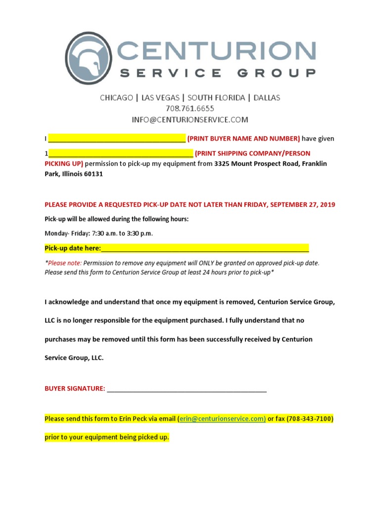 Equipment pick-up authorization form | PDF
