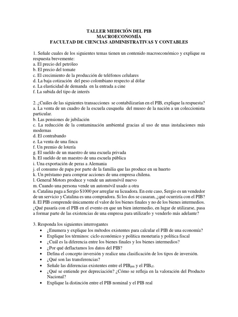 Taller 2 Pib 2 | PDF | Producto Interno Bruto | Inversiones