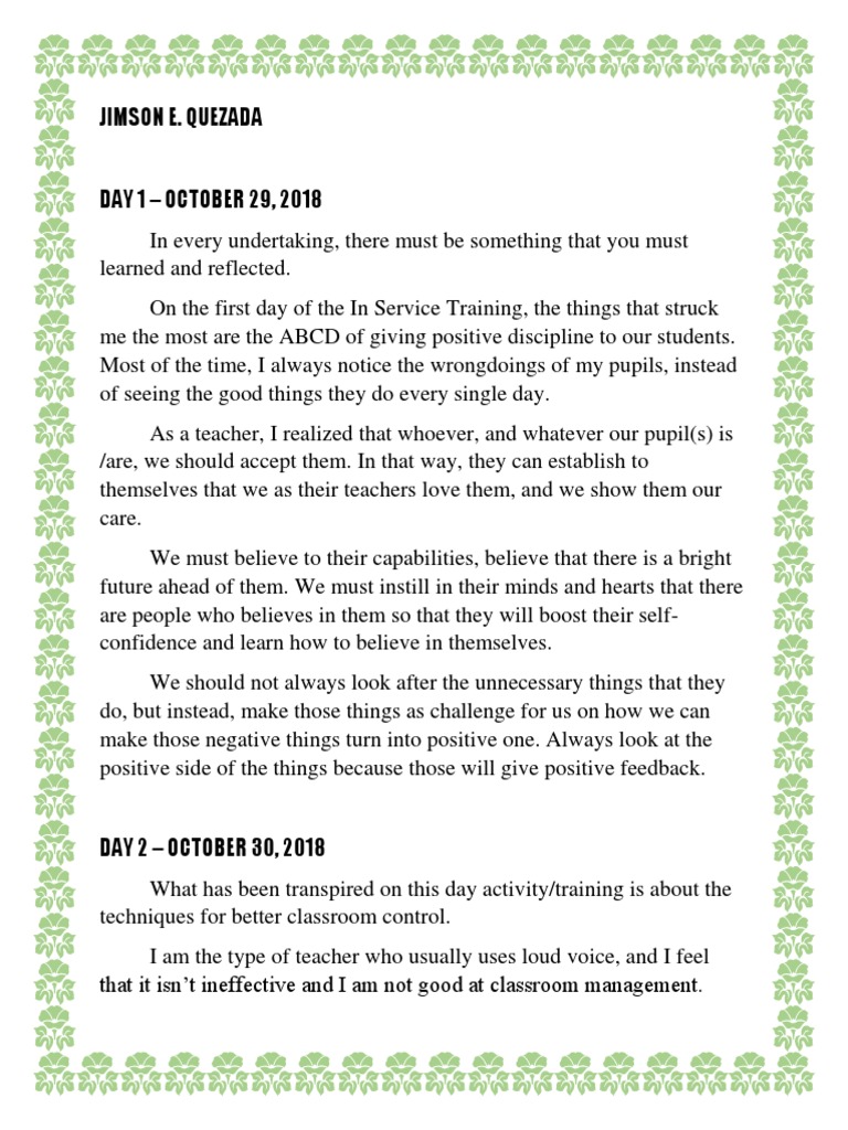 Reflections Inset | PDF | Differentiated Instruction | Classroom Management