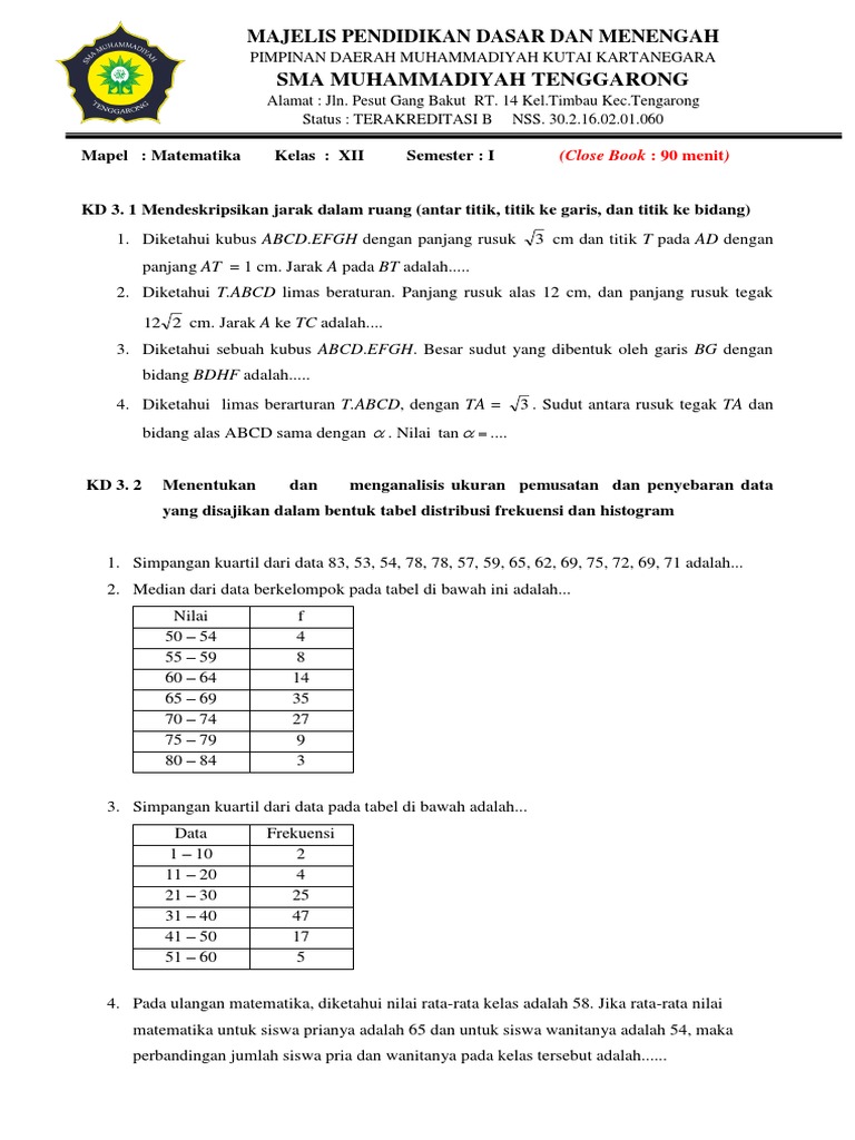 SOAL MTK PH Kls XII | PDF