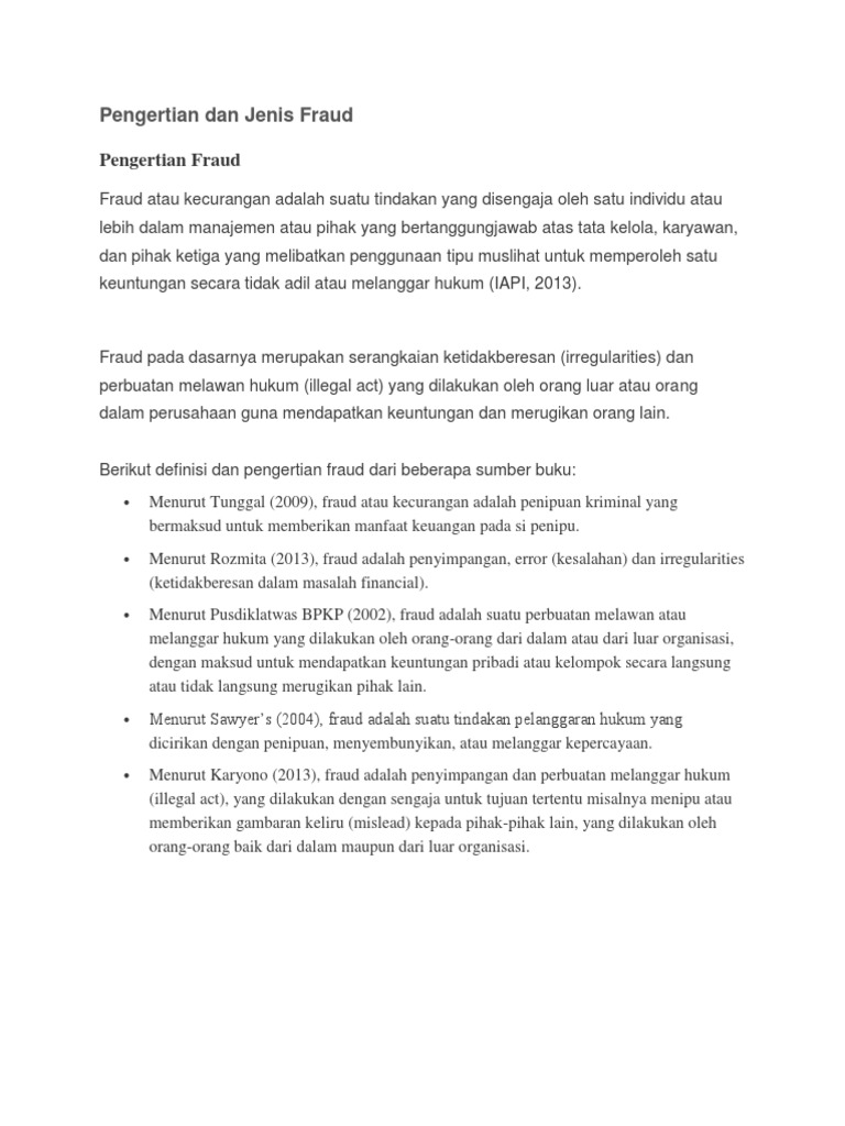 Pengertian Dan Jenis Fraud | PDF