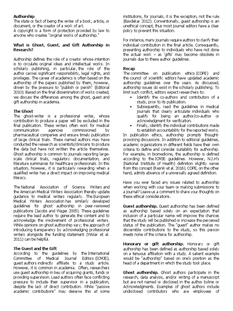 Authorship | PDF | Academic Publishing | Author