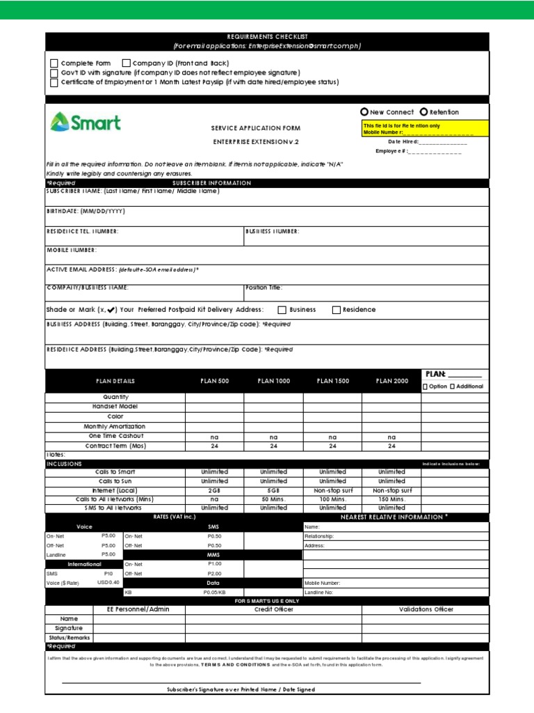New Connect Service Application Form Enterprise Extension V.2 | PDF ...