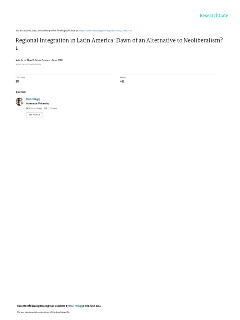 Regional Integration in Latin America Dawn of An A | PDF ...