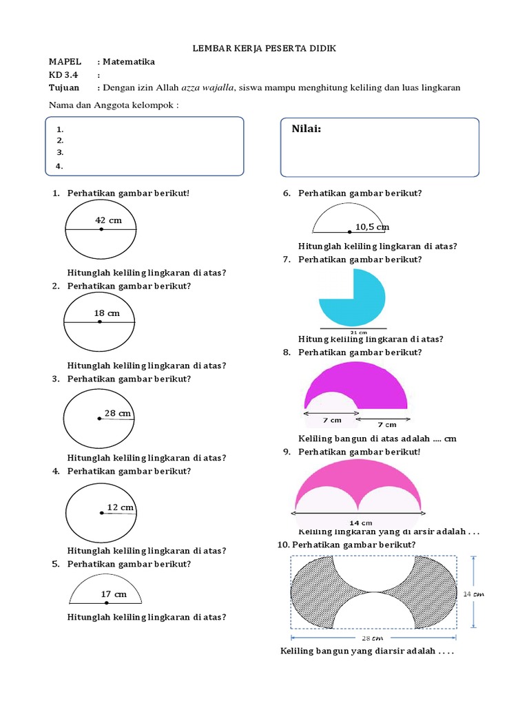 LKPD Keliling Dan Luas Lingkaran | PDF