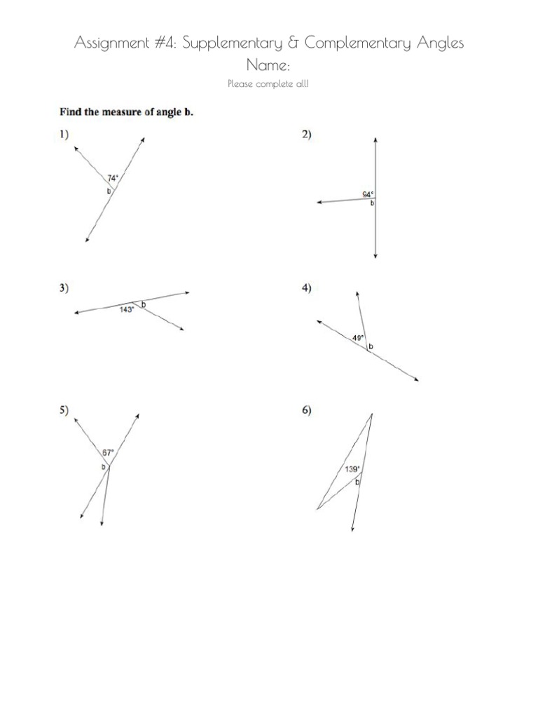 Assignment #4 - Supplementary Angles | PDF