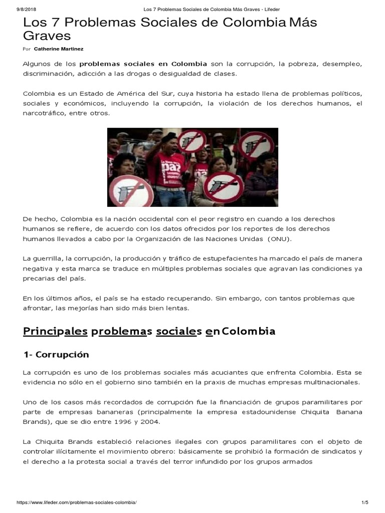 Los 7 Problemas Sociales de Colombia Más Graves - Lifeder PDF | PDF | Colombia | Comercio ilegal ...