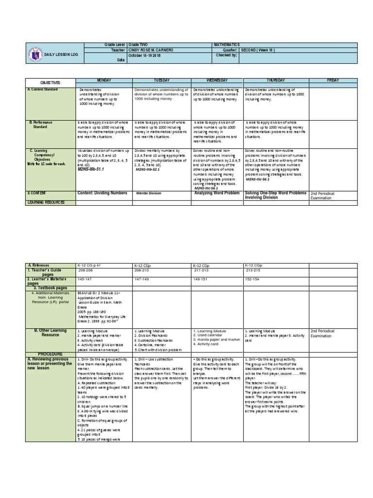 Math 2 Q2 Week 10 | PDF | Division (Mathematics) | Elementary Mathematics