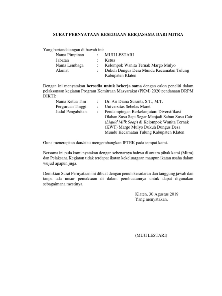 Surat Kemitraan PKM 2020 | PDF