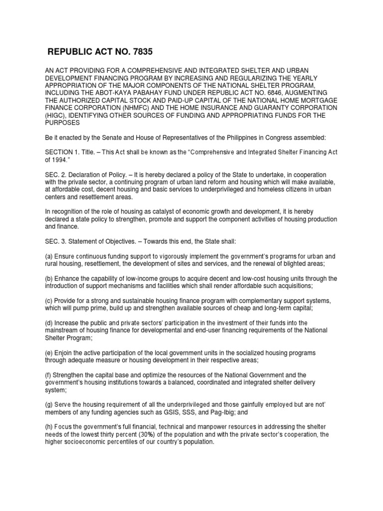 Republic Act No. 7835 | PDF | United States Congress | American Government