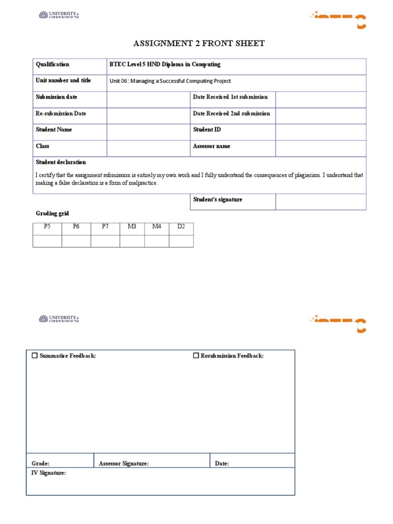 Unit 06 - Assignment 2 Frontsheet | PDF
