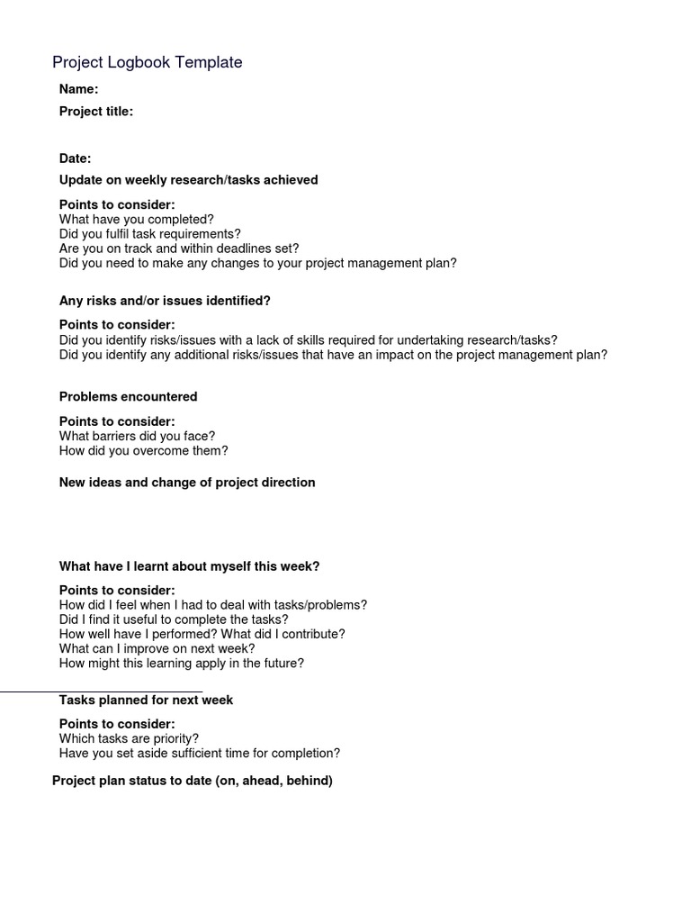 Project Logbook Template | PDF | Project Management | Evaluation