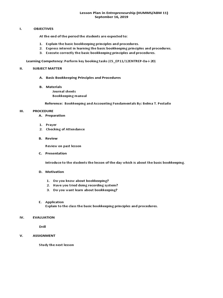 Lesson Plan | Download Free PDF | Bookkeeping | Lesson Plan