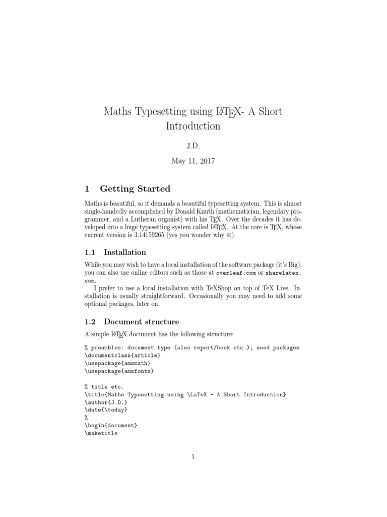 Maths Typesetting Using L TEX-A Short: 1 Getting Started | PDF | Te X ...