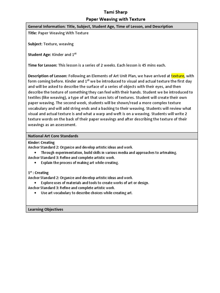 Tami Sharp Paper Weaving With Texture: Kinder: Creating | PDF | Weaving ...