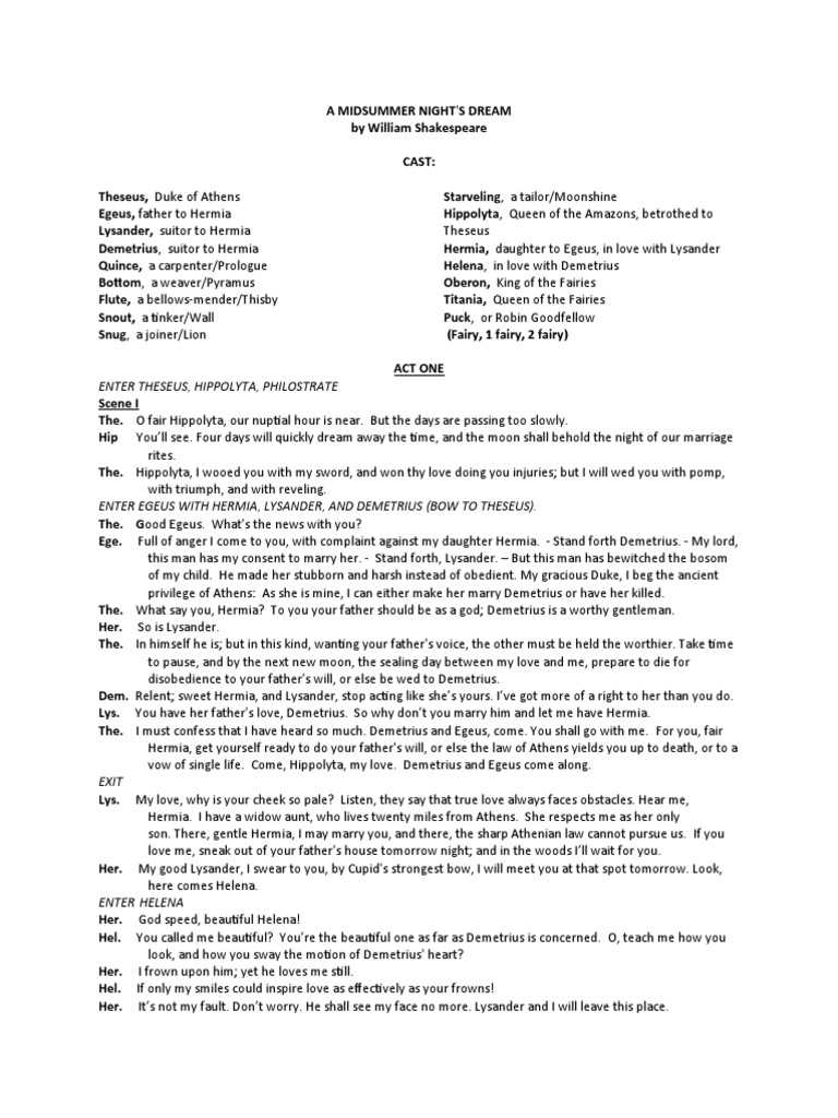 A Midsummer Night's Dream Script | PDF | A Midsummer Night's Dream ...