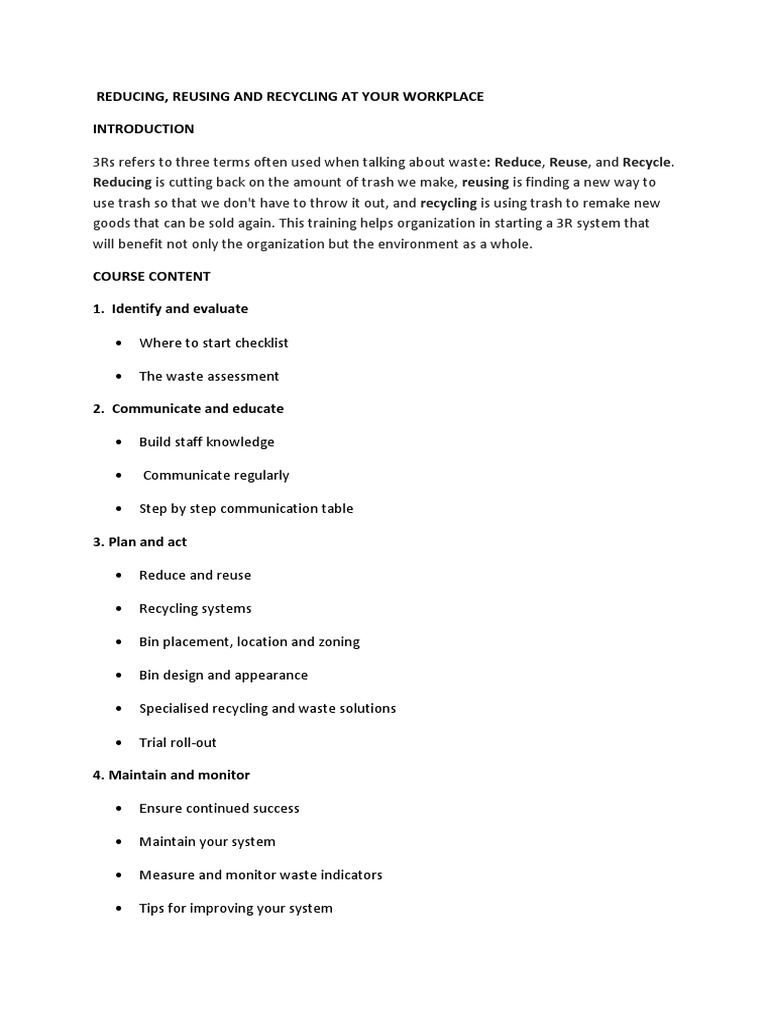 3R Training for Workplace Sustainability | PDF