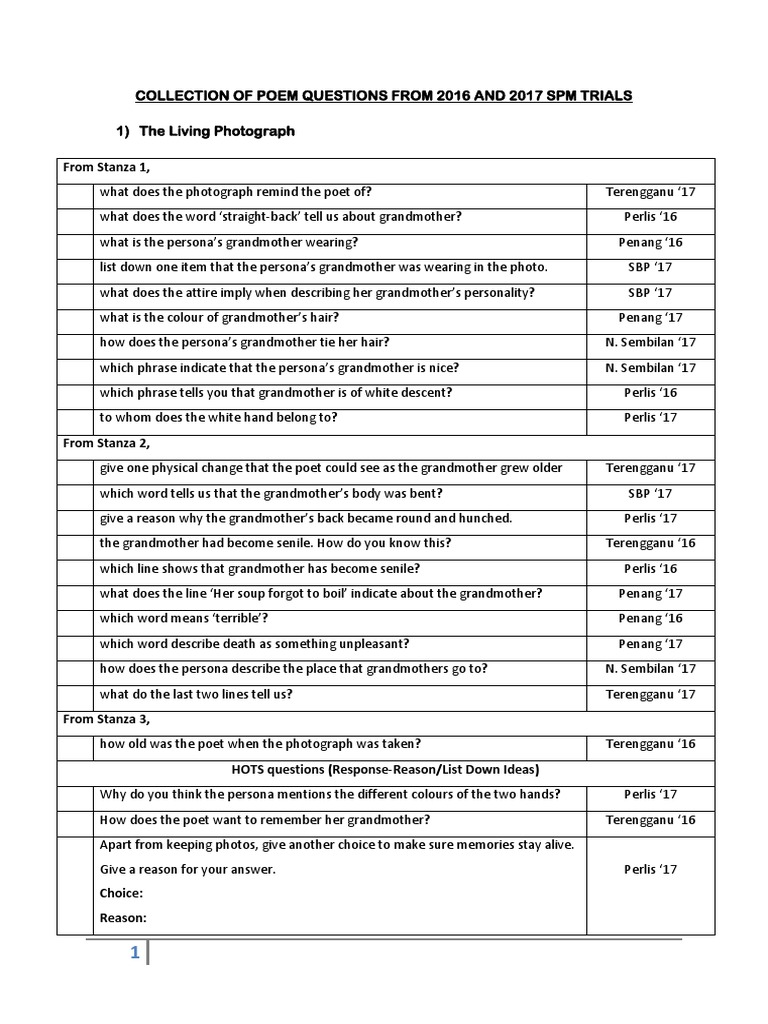 Collection of Poems Trial Questions | PDF | Anger