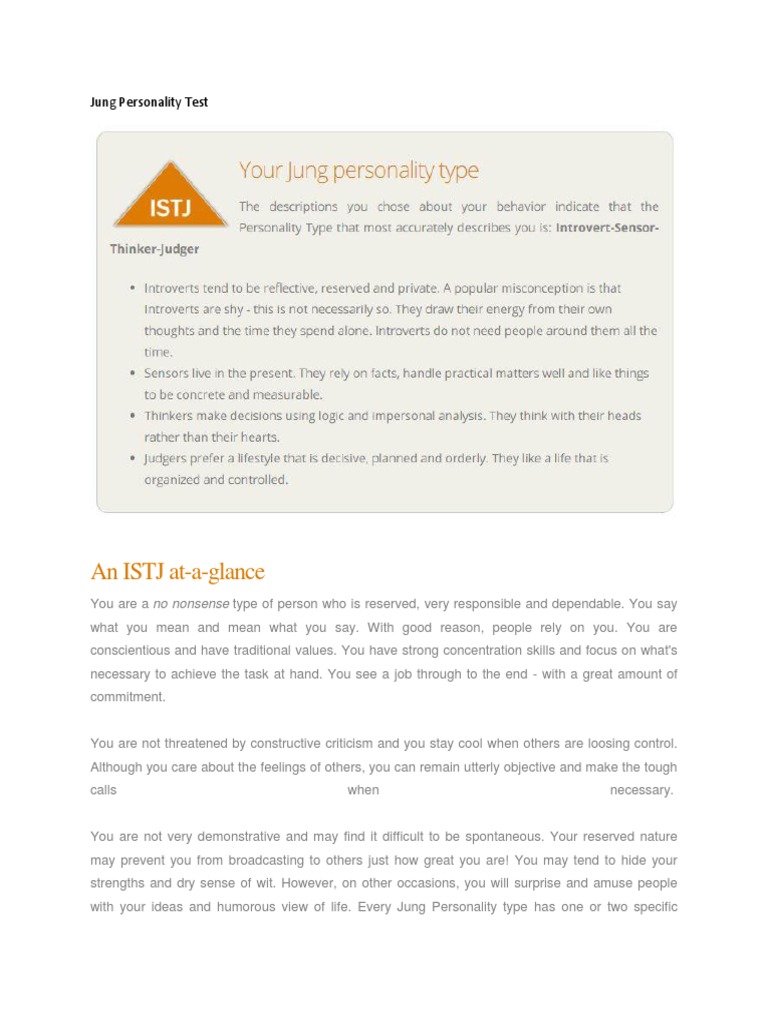 An ISTJ At-A-Glance: Jung Personality Test | Download Free PDF ...
