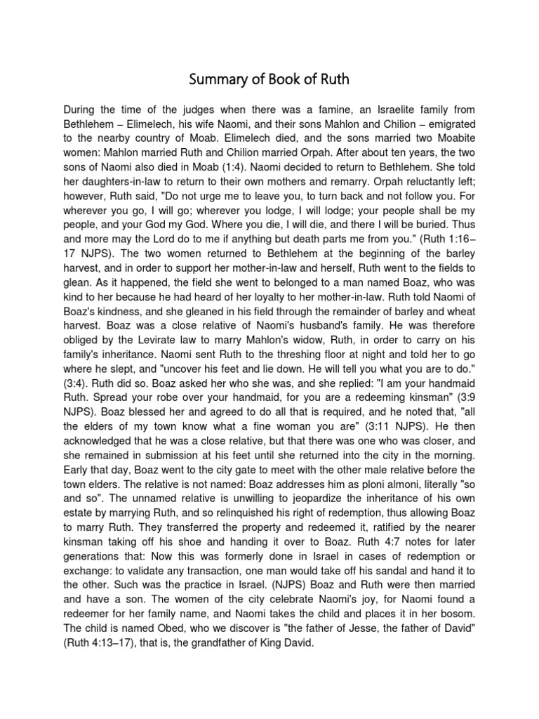 Summary of Book of Ruth | PDF | Book Of Ruth | Ruth (Biblical Figure)