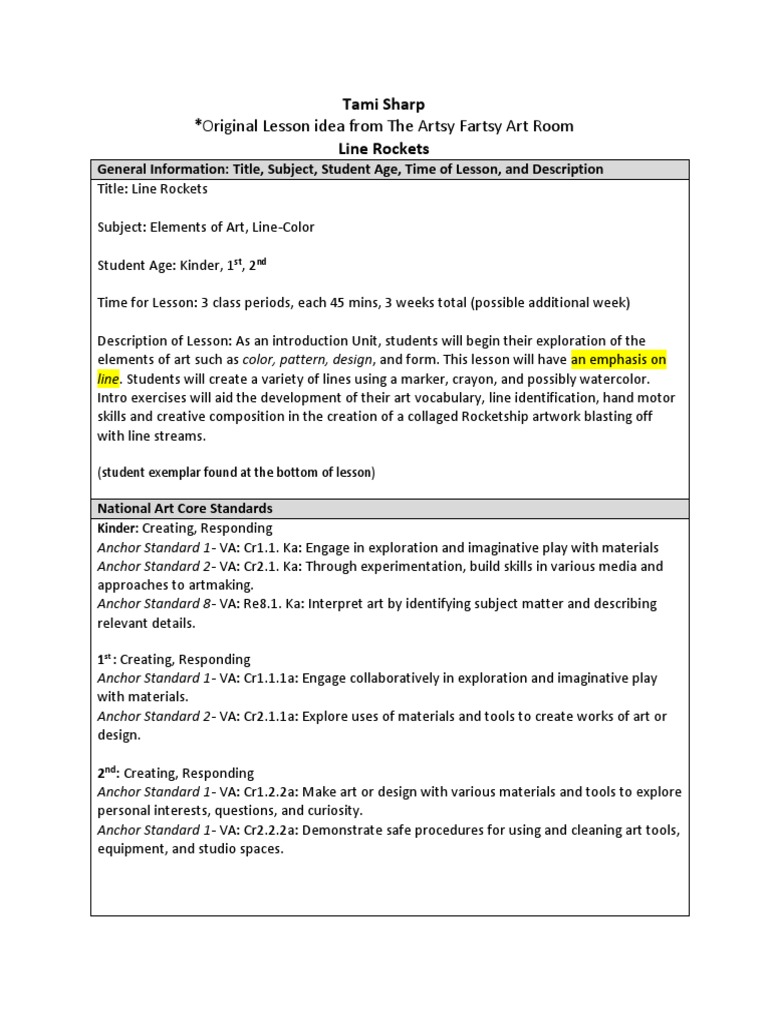 Line Rockets Lesson Plan k-2nd | PDF | Rubric (Academic) | Paintings