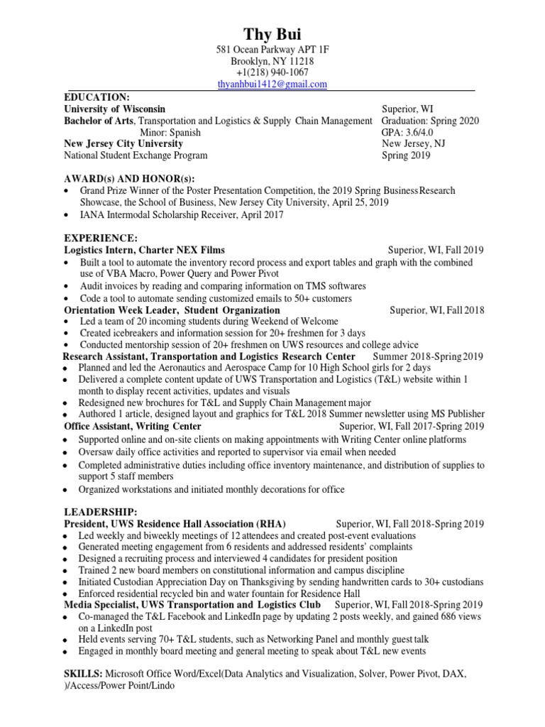 Thy Bui Resume Oct 8 | PDF | Linked In | Logistics