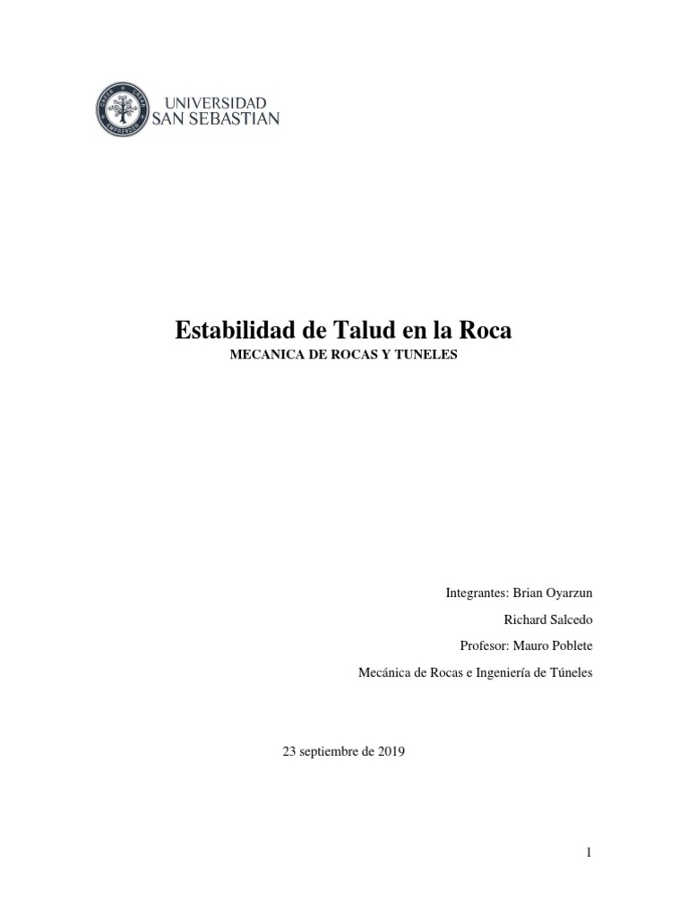 Estabilidad de Talud en La Roca Informe | PDF | Minería | Método de ...