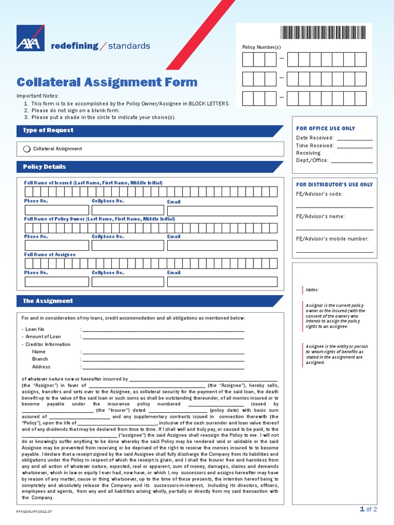 Collateral Assignment Form | PDF | Assignment (Law) | Private Law