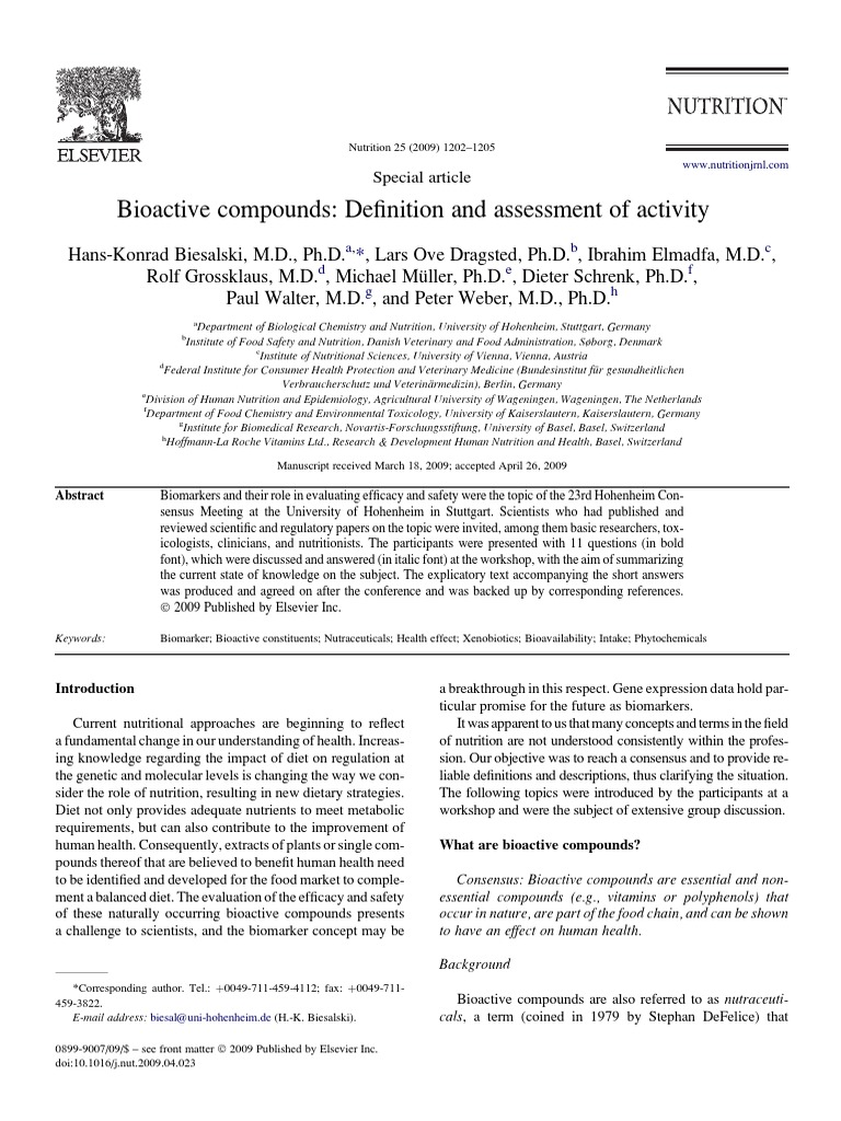 Bioactive Compounds: Definition & Impact | PDF | Biomarker | Nutrition