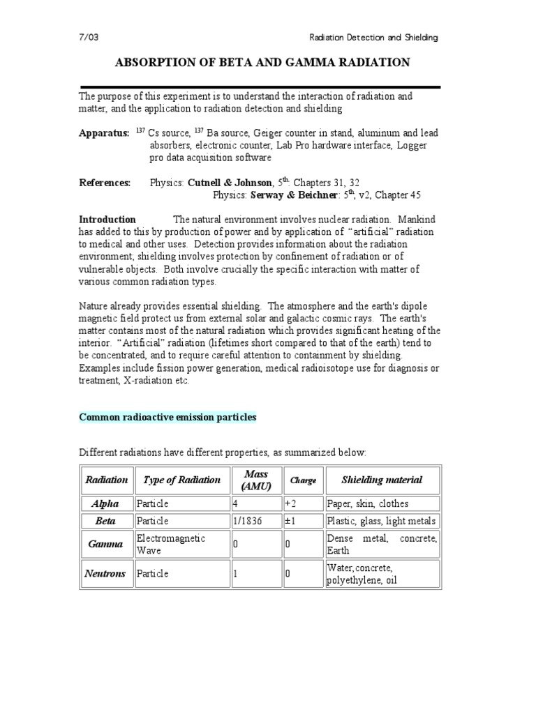 Absorption of Beta and Gamma Radiation: Apparatus | PDF | Neutron ...